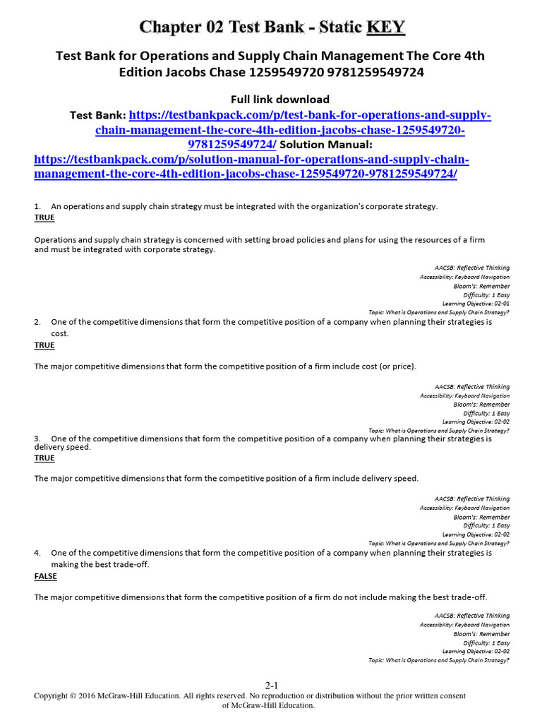 Test Bank For Operations and Supply Chain Management The Core 4th ...