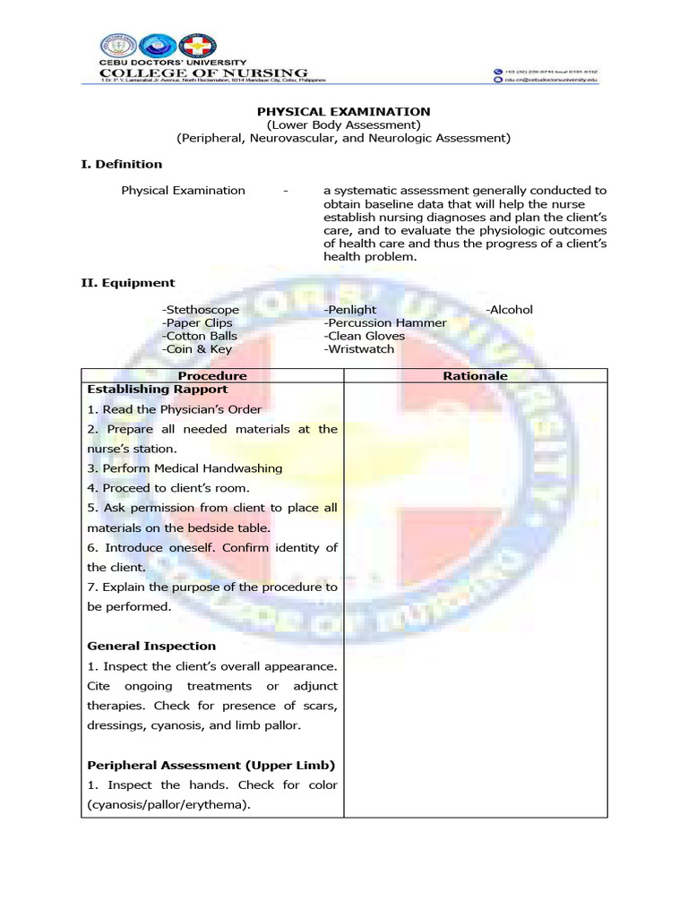 Lower Body Physical Examination Guide | PDF