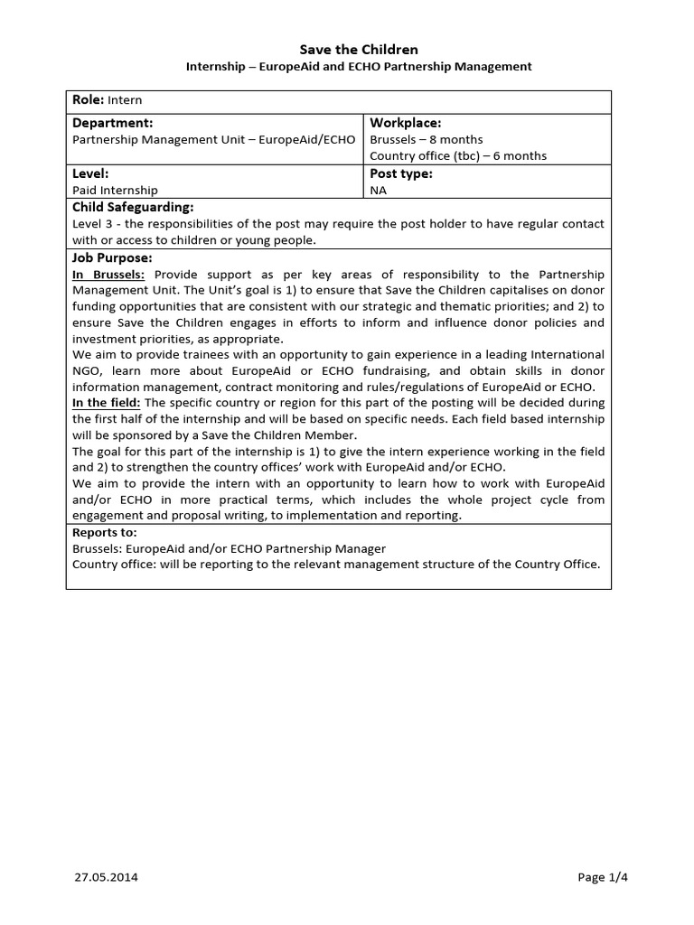 TOR Internship EuropeAid ECHO | PDF