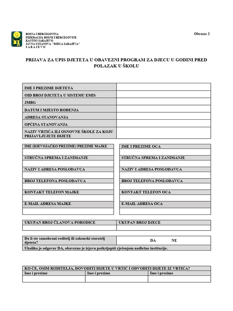 Obrazac 2 Prijava Obavezni - 31.07.2023 | PDF