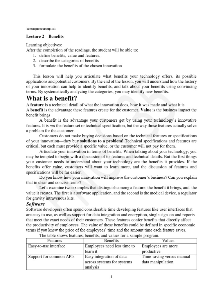 Techno 101 Lecture 2 Benefits Pdf