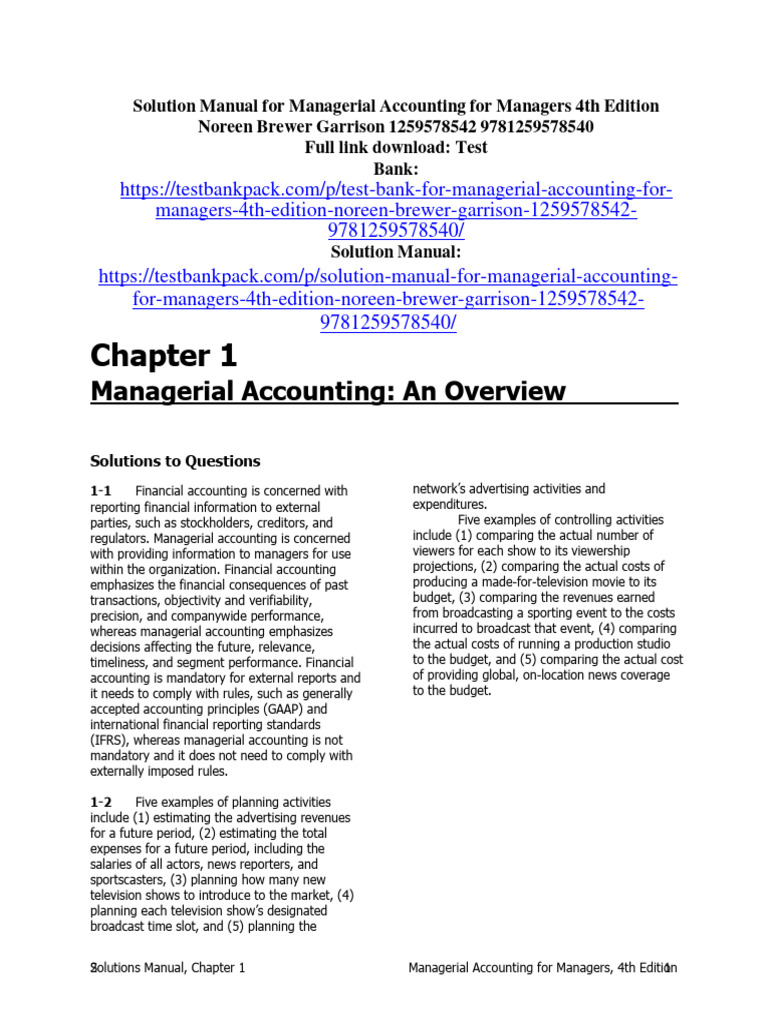 Solution Manual For Managerial Accounting For Managers 4th Edition Noreen Brewer Garrison ...