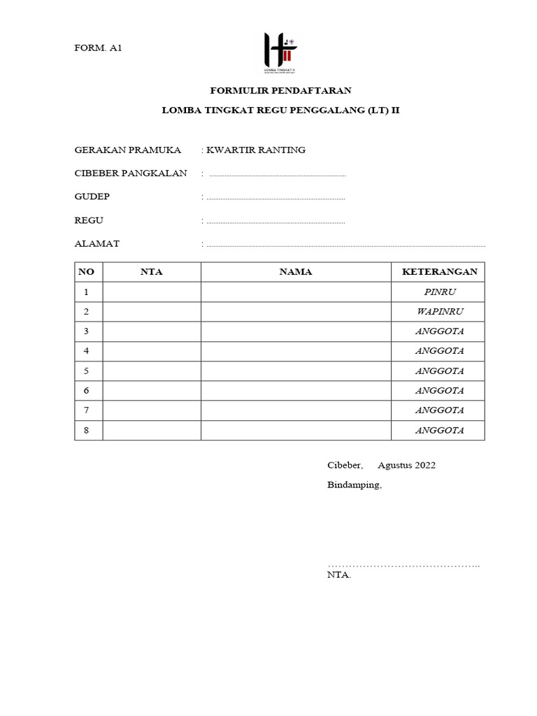 Adm. Regu (Form. Data Peserta) | PDF