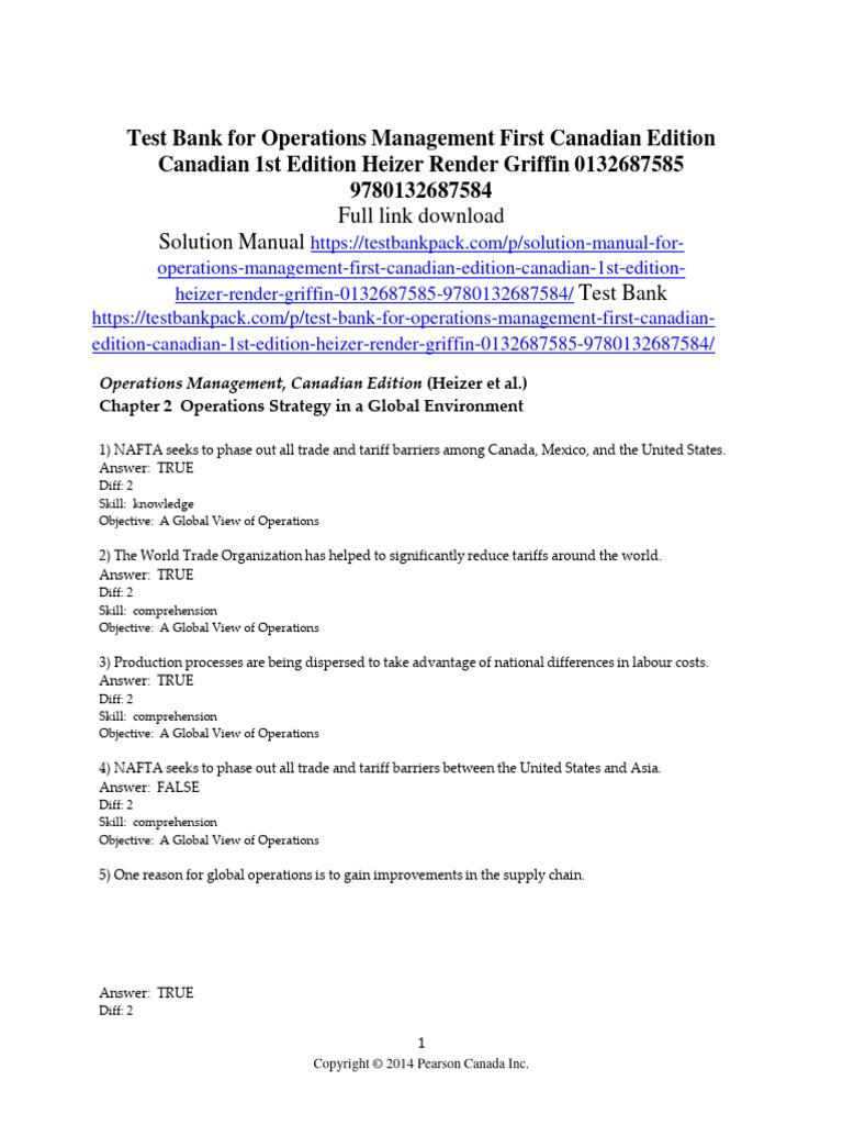 Test Bank For Operations Management First Canadian Edition Canadian 1st ...