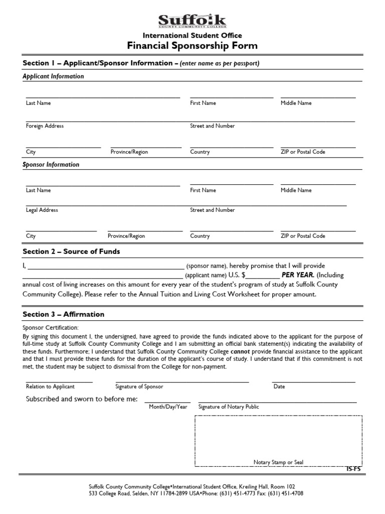 Suffolk College Financial Sponsorship Form | PDF