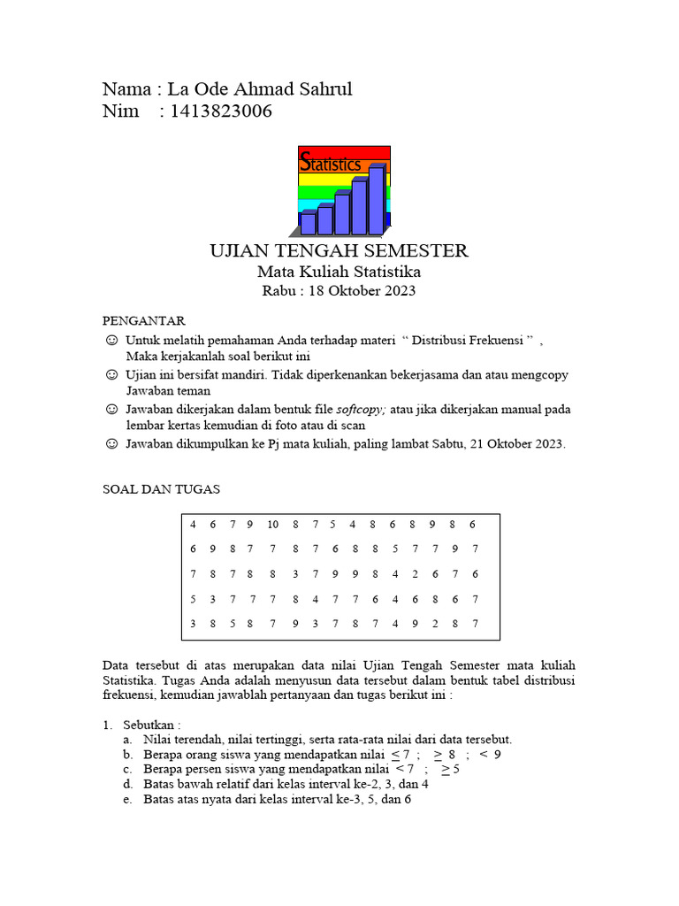 Soal UTS Statistika Oktober 2023 | PDF | Metode & Bahan Ajar