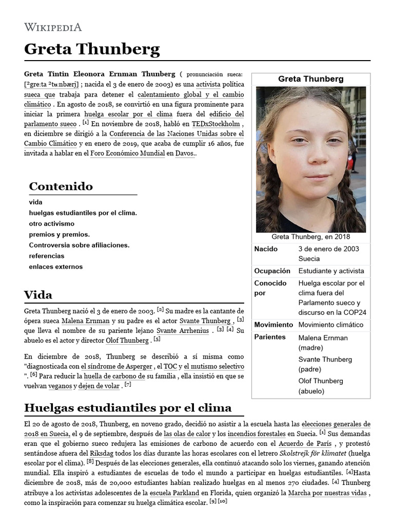 Greta Thunberg - Wikipedia | PDF