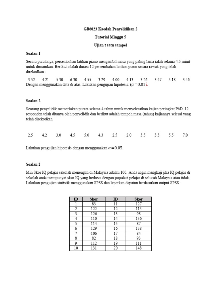 Tutorial M5 - Ujian T Satu Sampel | PDF