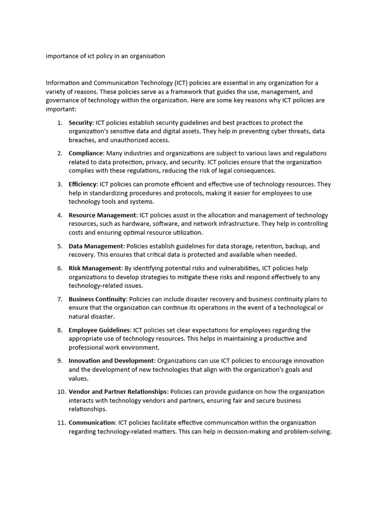 Importance of ICT Policies in Organizations | PDF