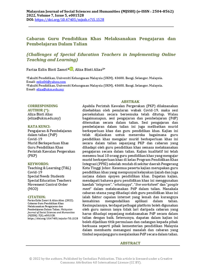 2022 Cabaran Guru Pendidikan Khas Melaksanakan PDP Dalam Talian | PDF