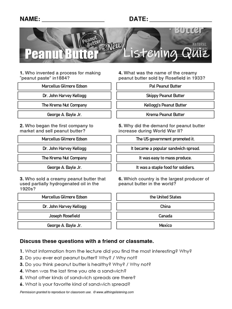 Peanut Butter Listening Quiz2 | PDF | Wellness
