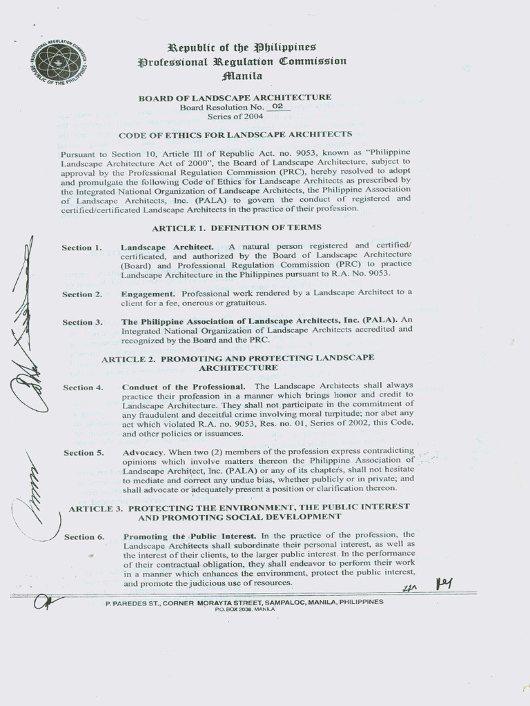Republic Act 9053 Code-of-Ethics-for-Landscape | PDF