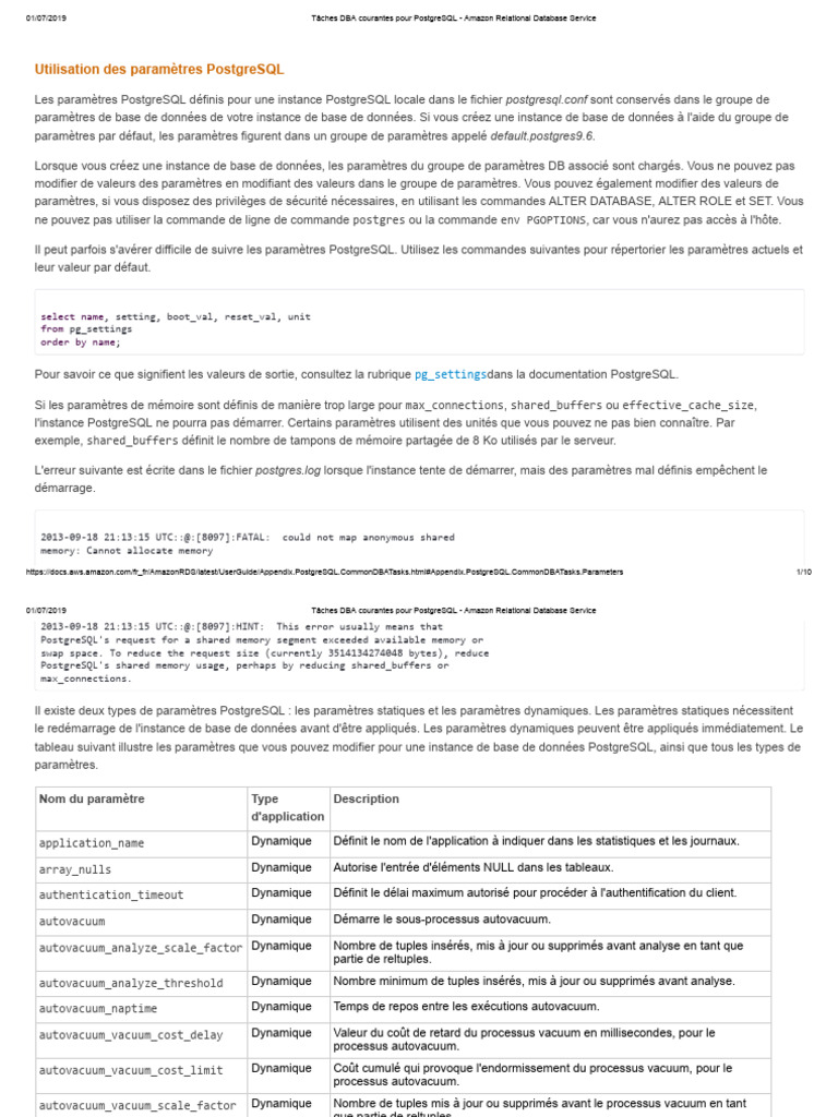 Paramètres PostgreSQL - Explication en Français | PDF Paramètres PostgreSQL - Explication en Français | PDF