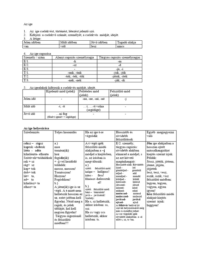 Az Ige Osszefoglalo | PDF