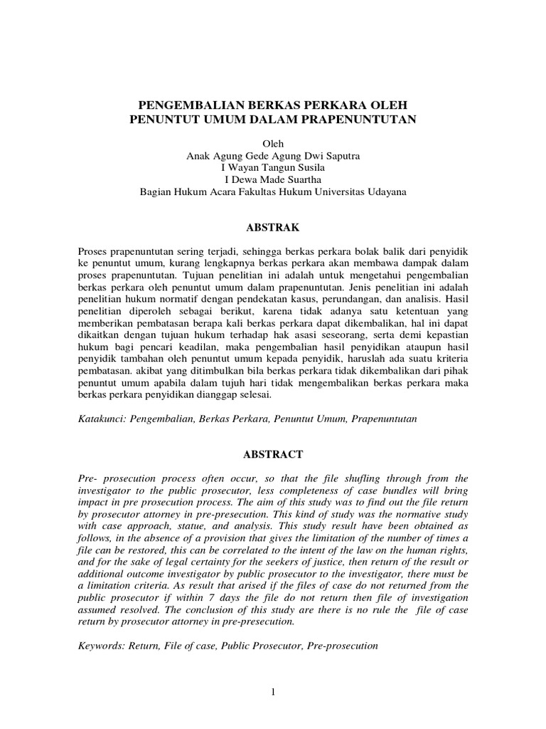 Pengembalian Berkas Perkara Oleh Penuntut Umum Dalam Prapenuntutan | PDF | Ilmu Sosial