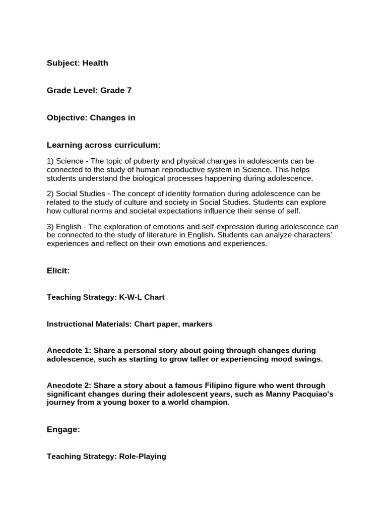 Lesson Plan | PDF | Adolescence | Emotions