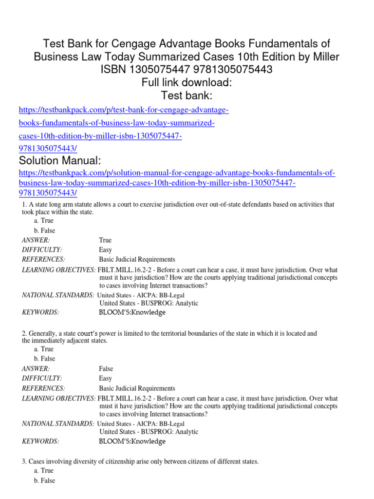 Test Bank For Cengage Advantage Books Fundamentals of Business Law ...