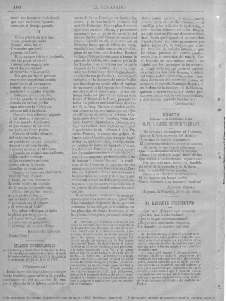 El Semanario Periodico de Ciencias y Literatura 8 8 1886 2 | PDF | Organización militar | Militar