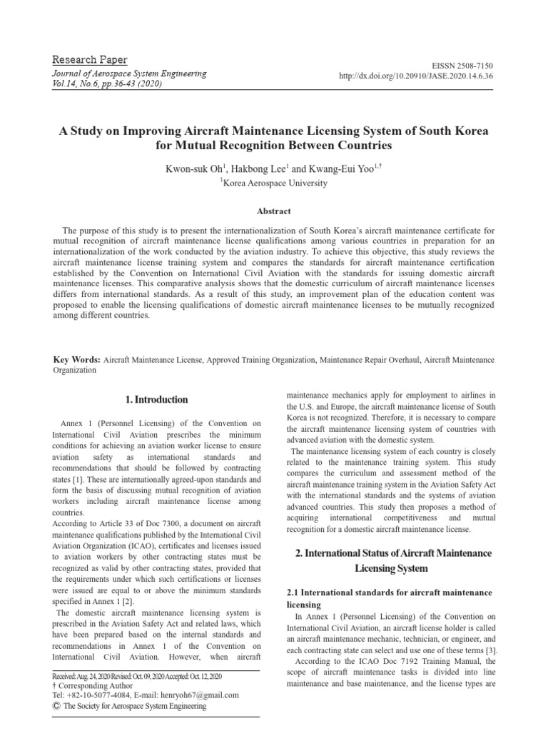A Study On Improving Aircraft Maintenance Licensing System of South ...