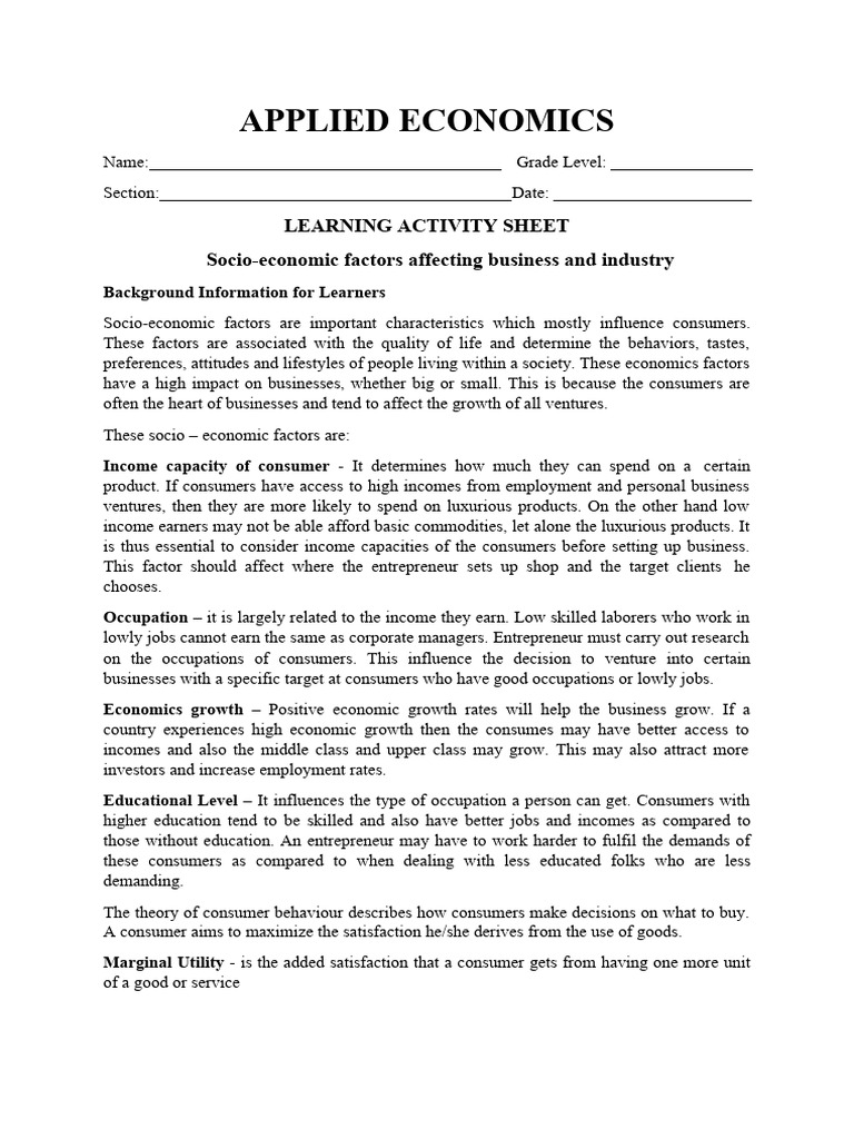 Week 4 - Activity - Socio Economic Factors | PDF