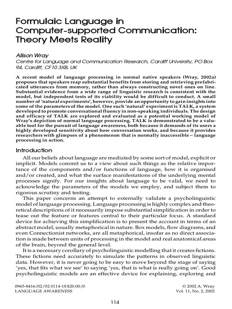 Formulaic Language in Computer-Supported Communication Theory Meets ...