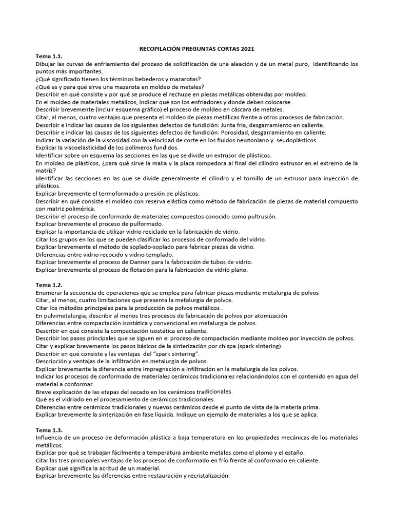 Recopilación Preguntas Cortas | PDF