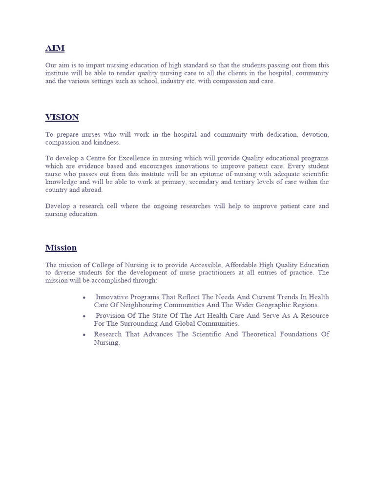 Aim, Vision, Mission | PDF