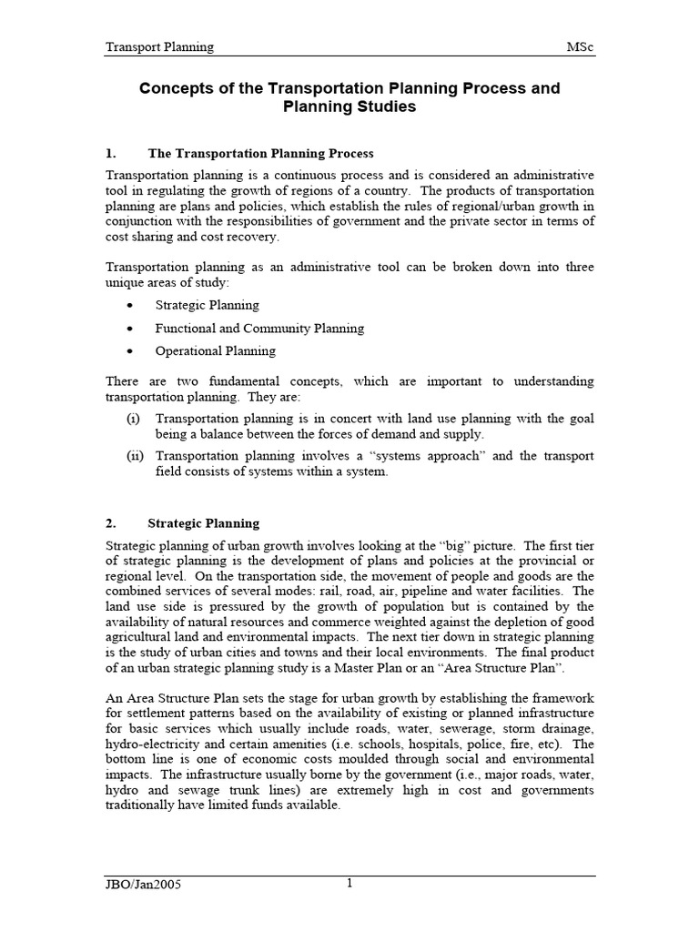 Concepts of Transportation Planning Process and Studies | PDF