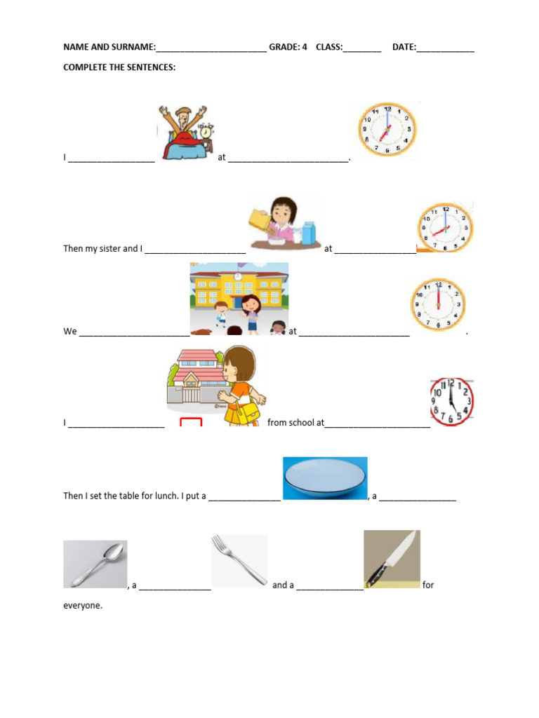 Daily Routines - Worksheet-4. Razred | PDF