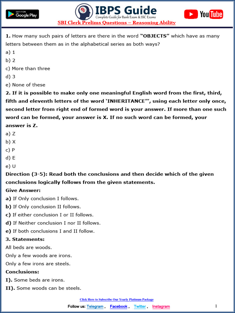 SBI Clerk Prelims Reasoning Questions | PDF | Human Communication