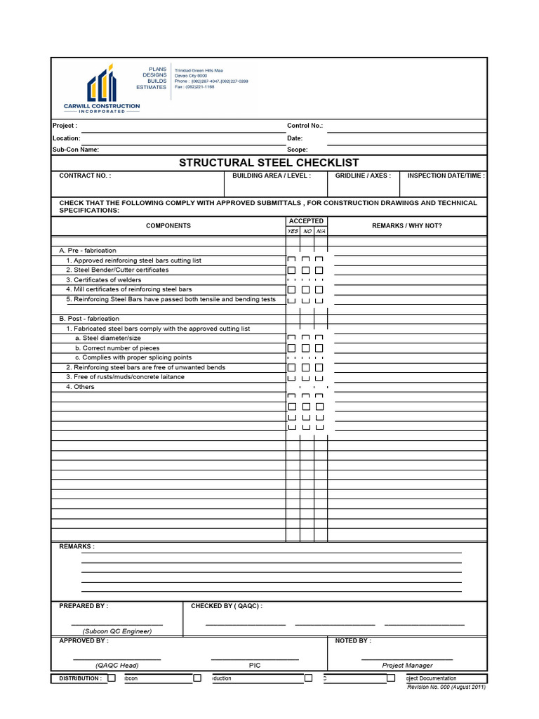 Checklist 001 Struc Steel | PDF