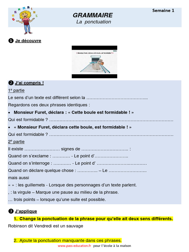 Semaine 1 CM1 Grammaire La Ponctuation | PDF