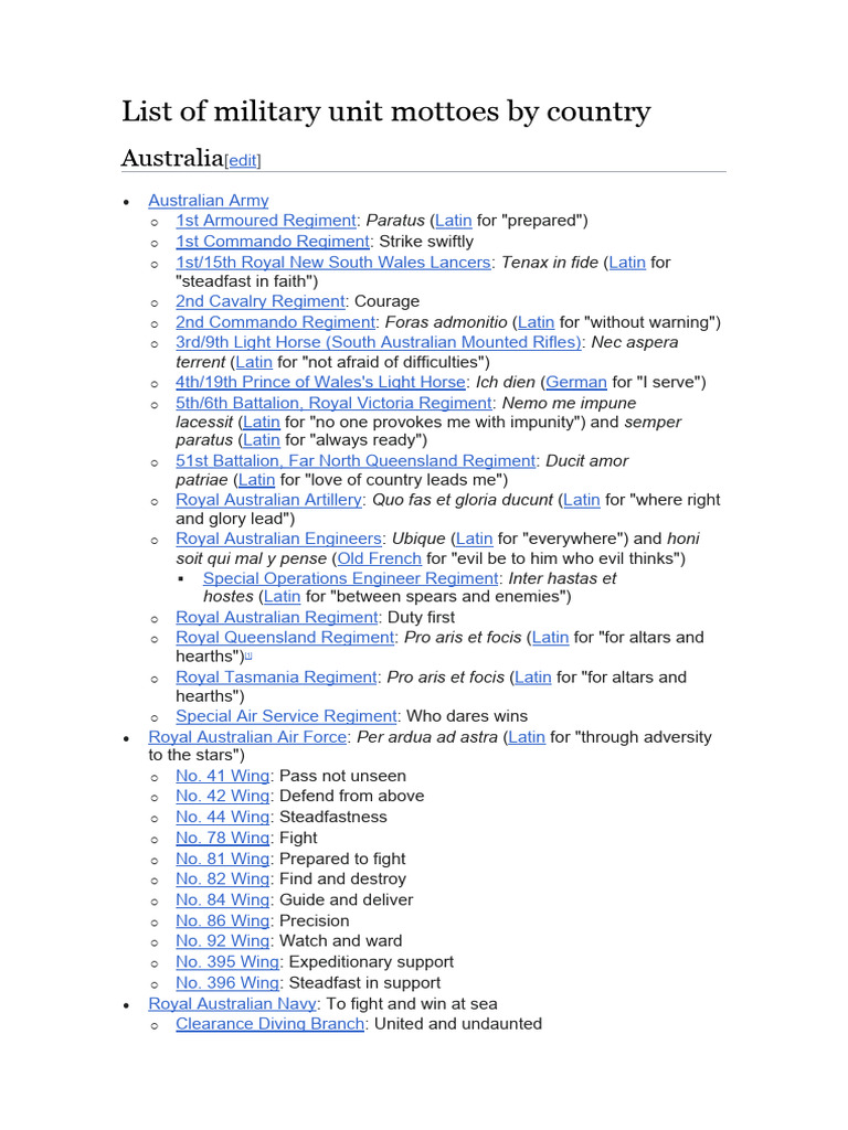 List of Military Unit Mottoes by Country | PDF