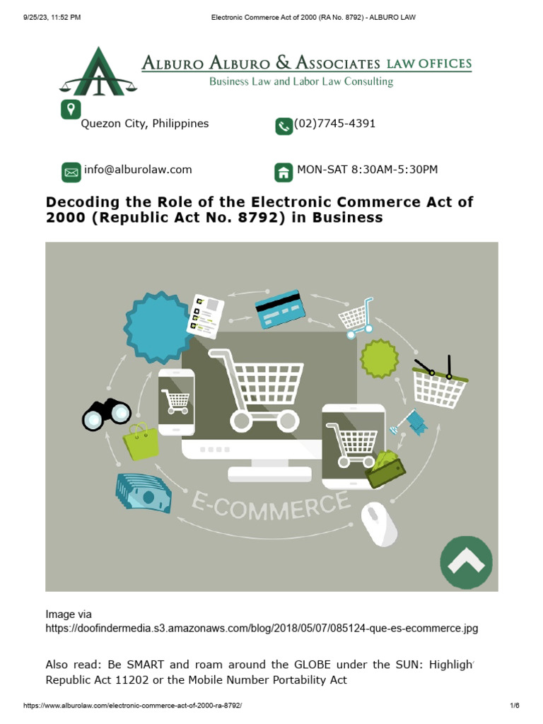 Electronic Commerce Act of 2000 (RA No. 8792) - ALBURO LAW | PDF ...