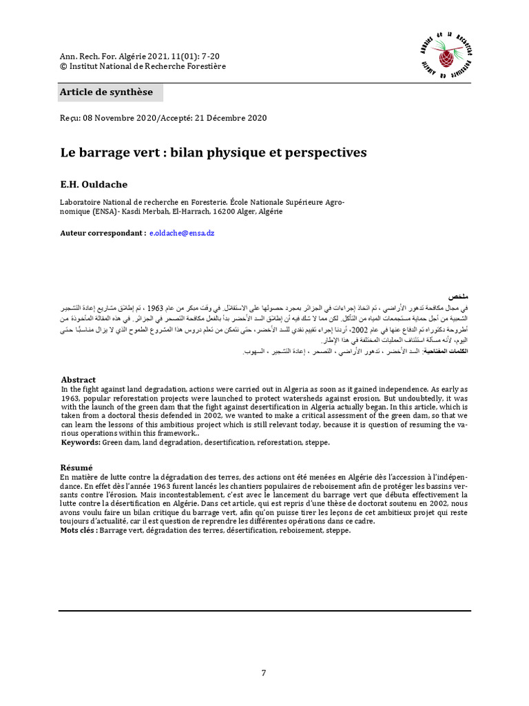 Le Barrage Vert - Bilan Physique Et Perspectives | PDF | Sciences sociales | Sciences et ...