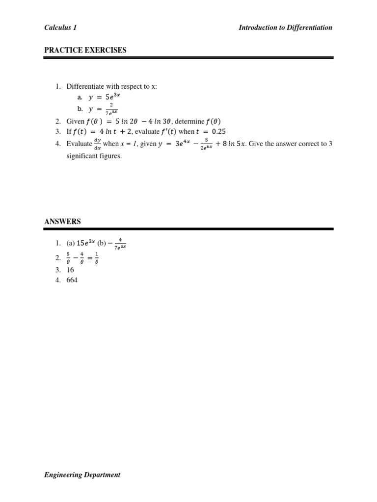 1.7 Differentiation of e Ax and LN (Ax) - Practice Exercise | PDF