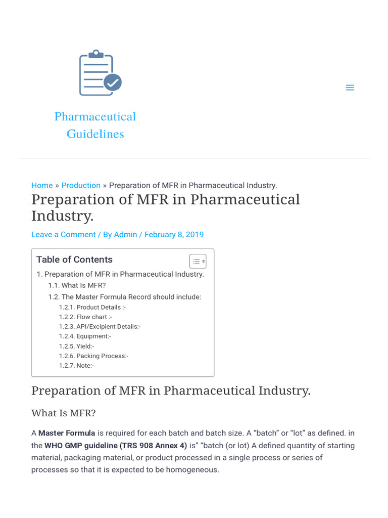 Preparation of MFR in Pharmaceutical Industry. - Pharmaceutical ...