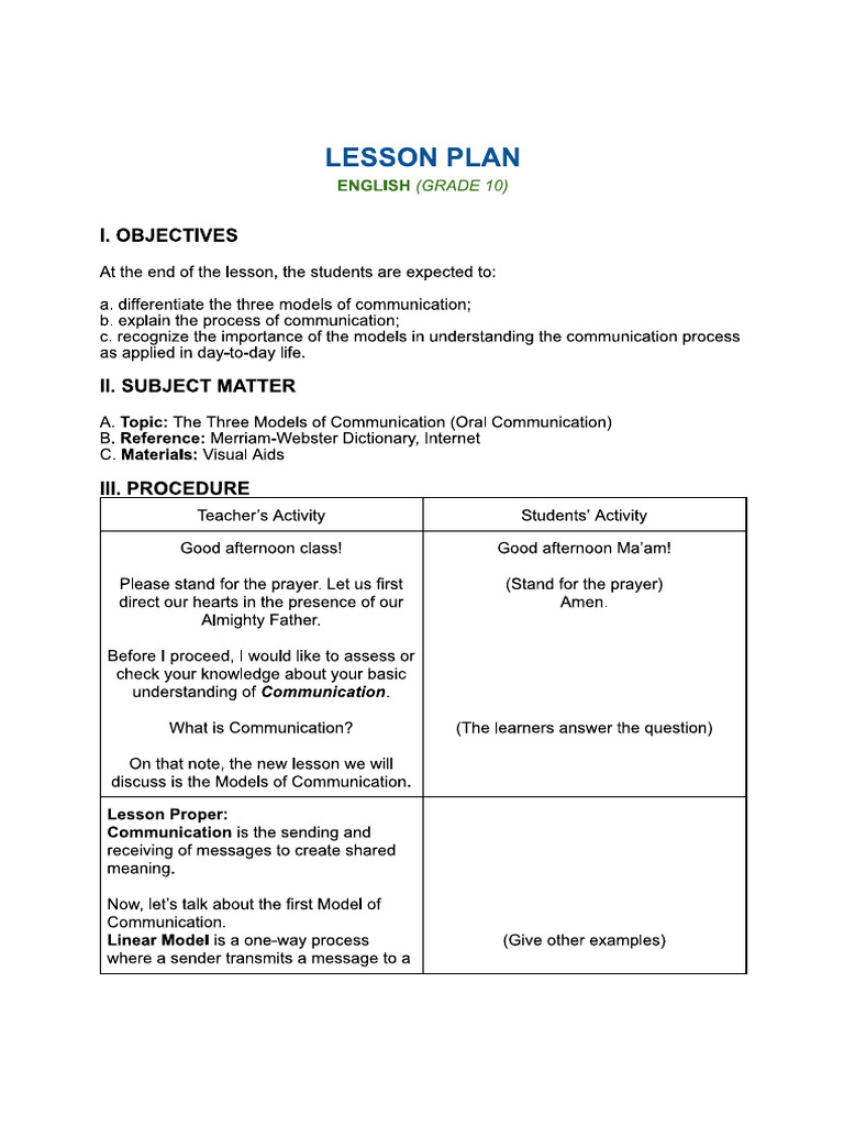 Lesson Plan (Grade 10) | PDF Lesson Plan (Grade 10) | PDF