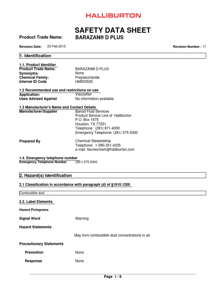 Barazan MSDS | PDF | Technology & Engineering | Science & Mathematics