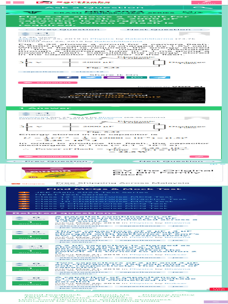Fig. 5.32 Shows A Circuit For A Camera Flash. A 2000 F Capacitor Is ...