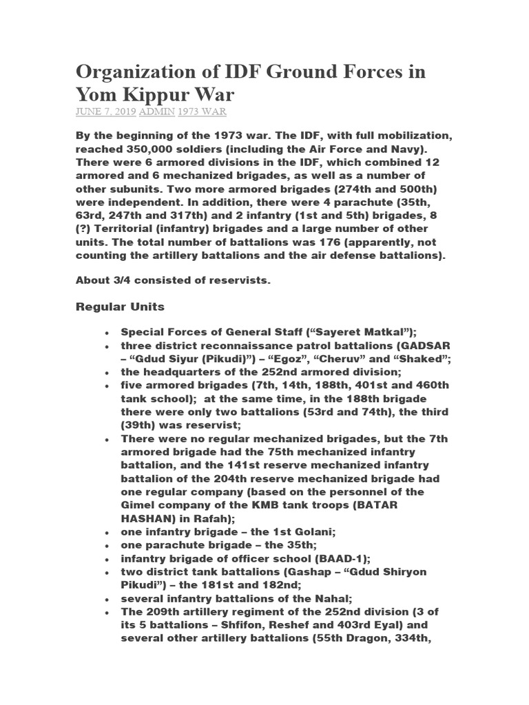 Organization of IDF Ground Forces in Yom Kippur War | PDF | History