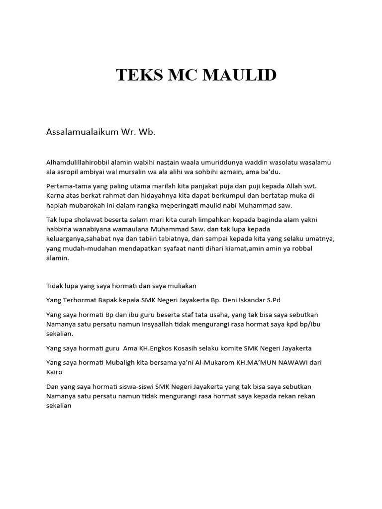 Teks MC Maulid | PDF