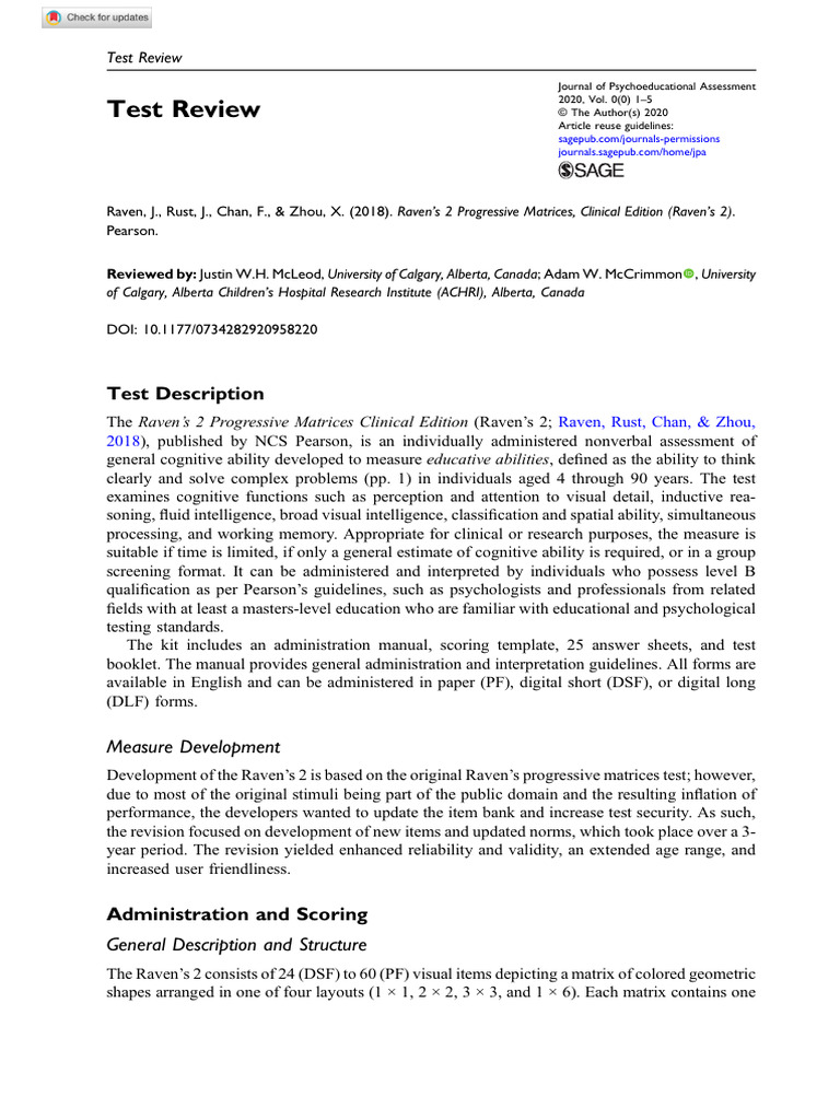 Raven's 2 Progressive Matrices Review | PDF | Career & Growth | Computers