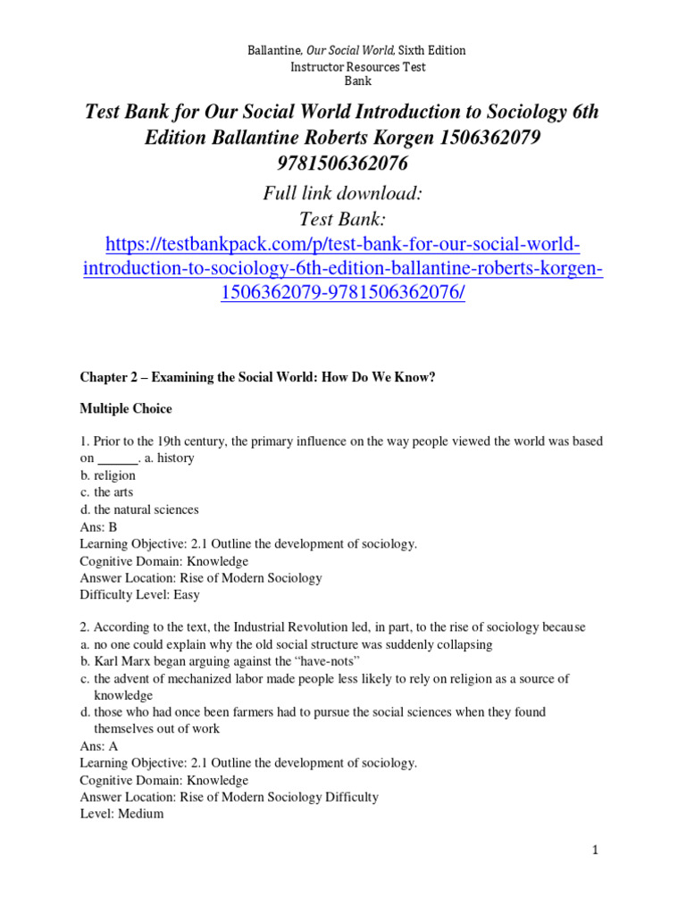 Sociology Test Bank Guide | PDF