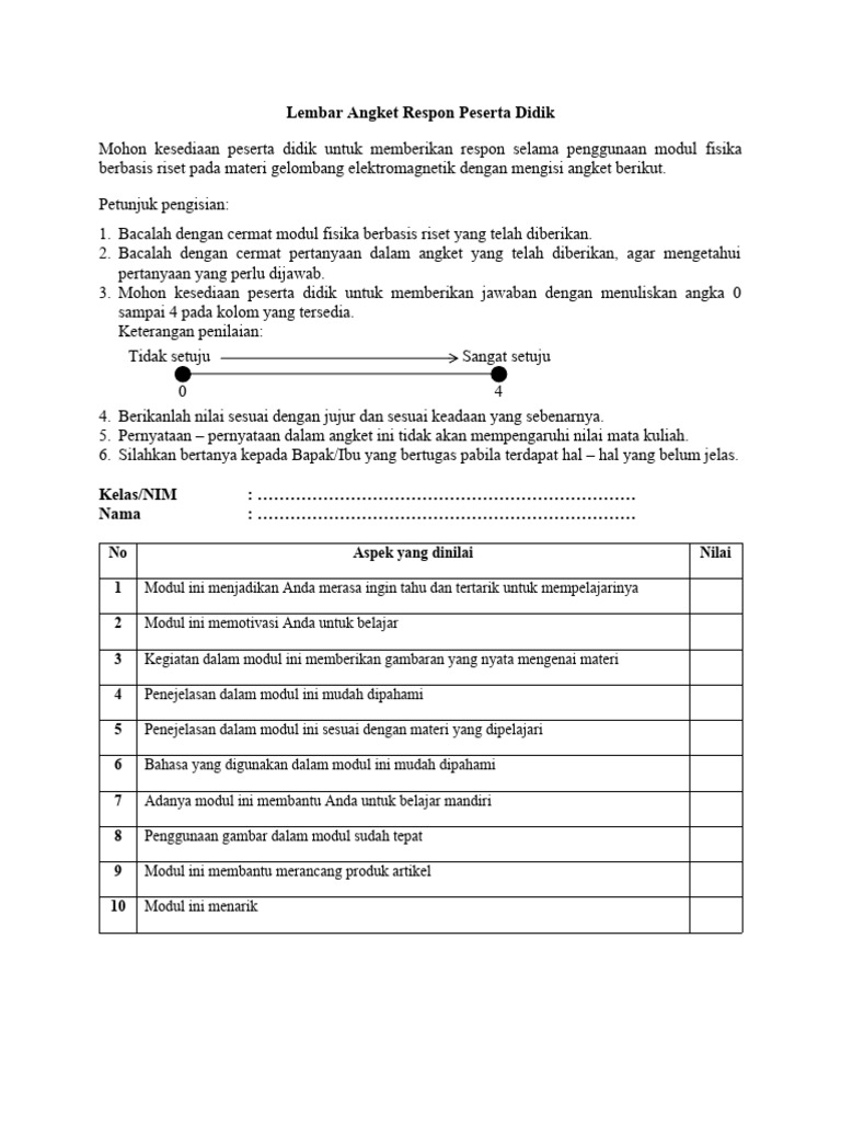 Angket Respon Peserta Didik Fisika | PDF