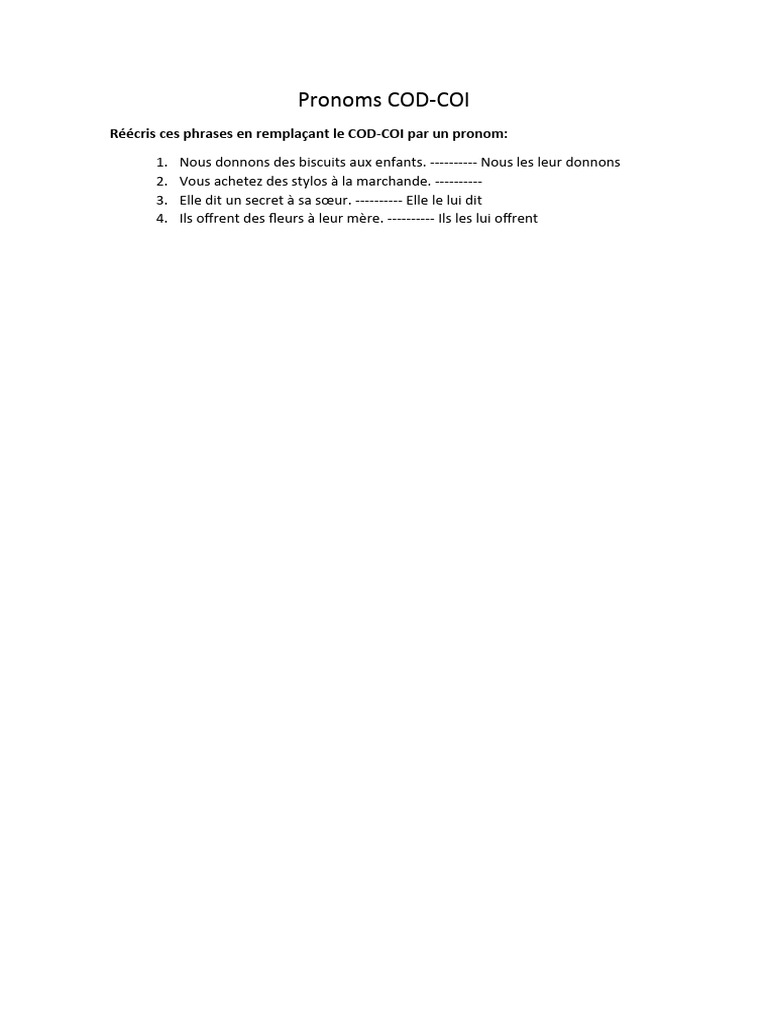 Pronoms COD-COI (Exercice) | PDF
