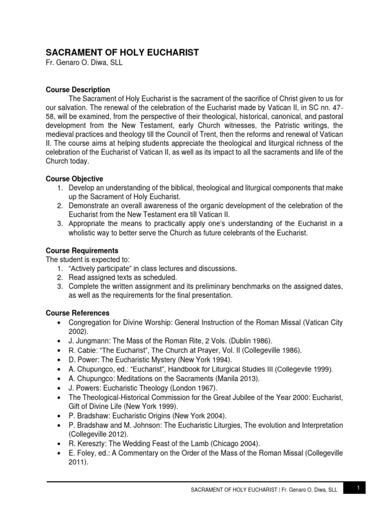 1 SACRAMENT OF HOLY EUCHARIST Course Outline | PDF