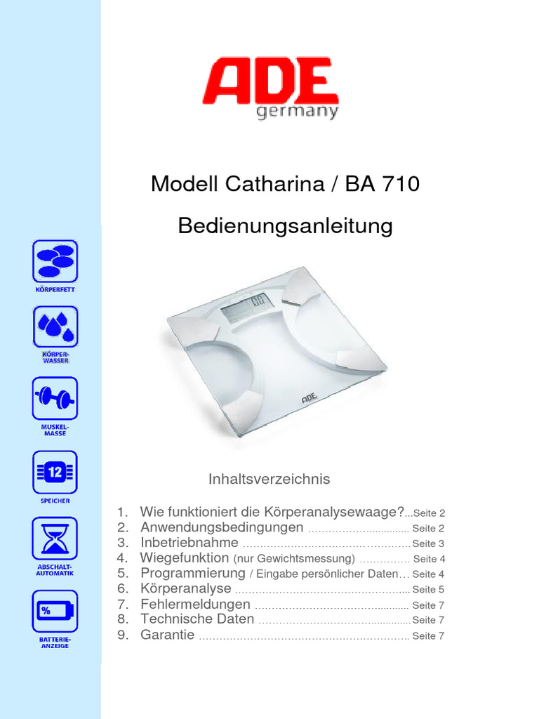 Manuale Bilancia ADE BA 710 Catharina | PDF