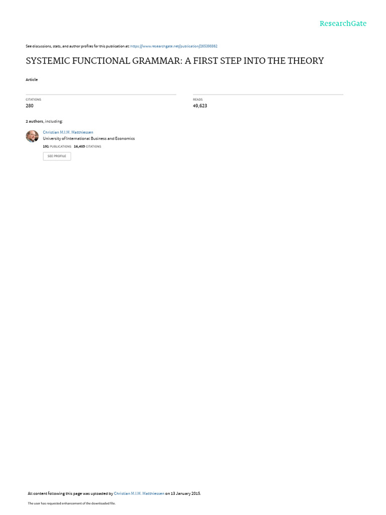 Systemic Functional Grammar A First Step Into The | PDF | Science ...