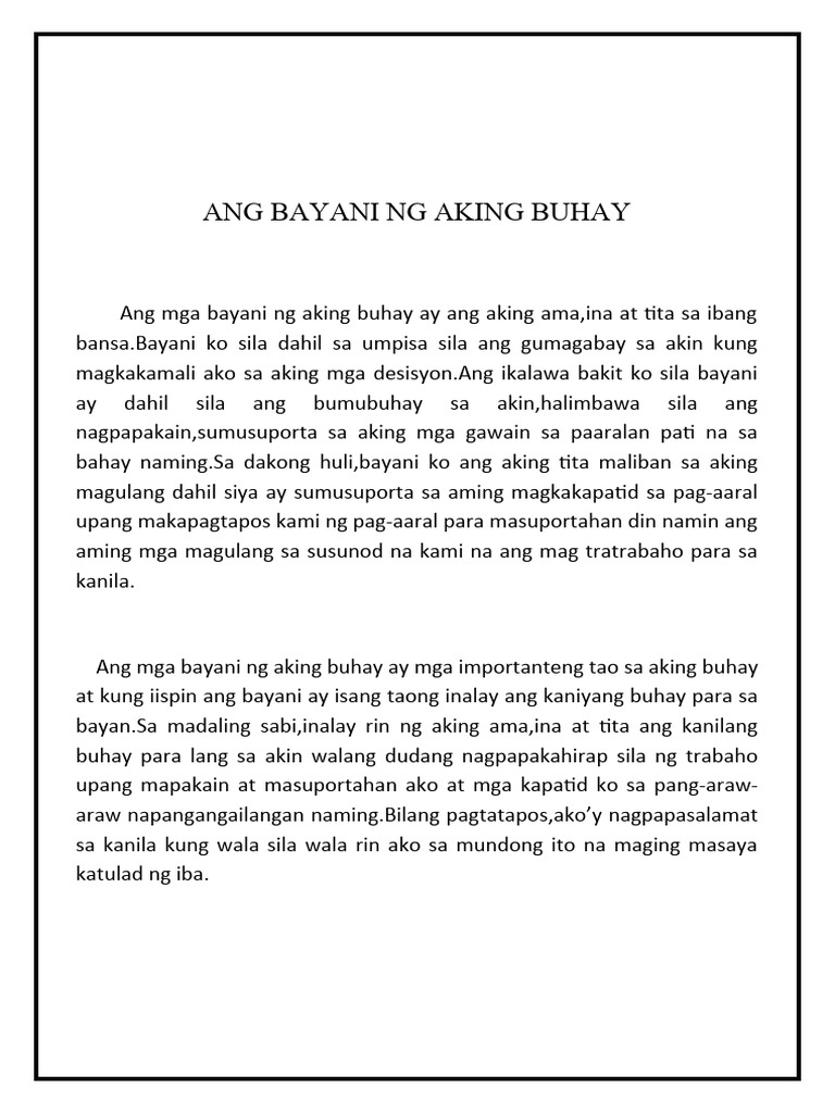 Ang Bayani NG Aking Buhay | PDF